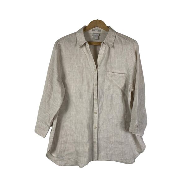 Chico's | Tops | Chicos 0 Linen Button Up Top Shirt Beige Cream Coastal ...